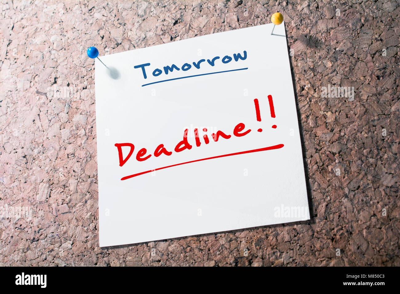 Deadline Reminder For Tomorrow On Paper Pinned On Cork Board Stock ...