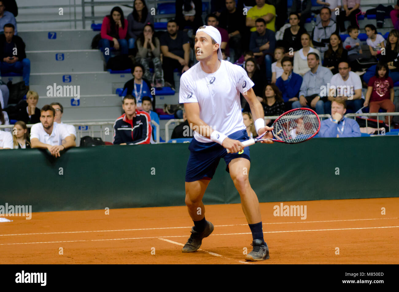 USA tennis player, Johnson Steve playing in the match against SERBIA ...