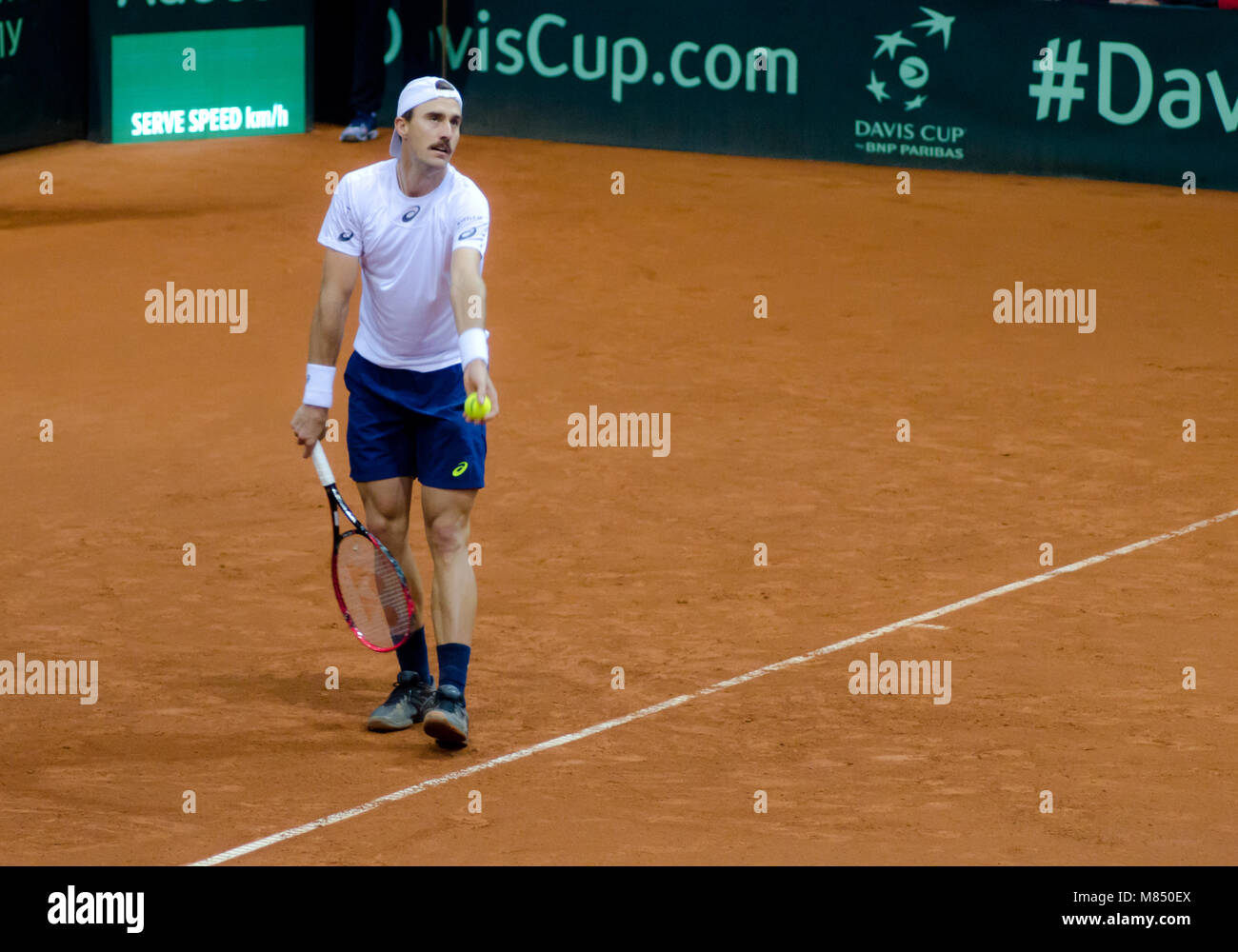 USA tennis player, Johnson Steve playing in the match against SERBIA ...