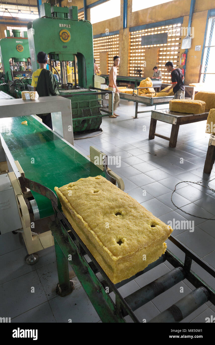 Rubber factory, Cambodia, Asia - workers producing rubber in a rubber ...