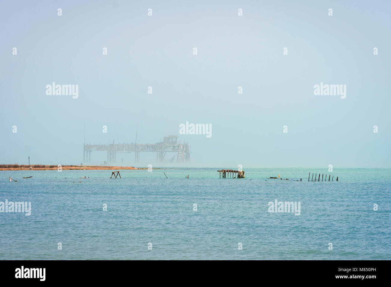 Old oil rig in caspian sea in azerbaijan hi-res stock photography and ...