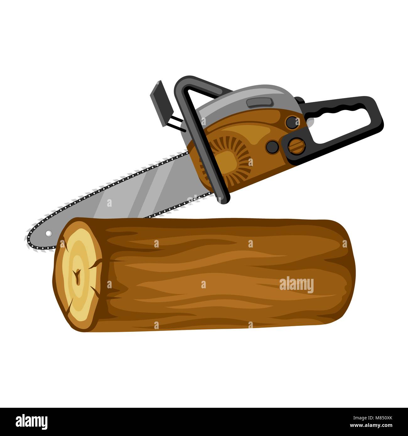 Gasoline saw and wood log. Illustration for forestry and lumber ...