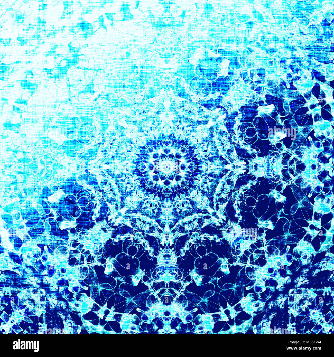 Cold blue indian pattern, floral circle with tribal traditional ...
