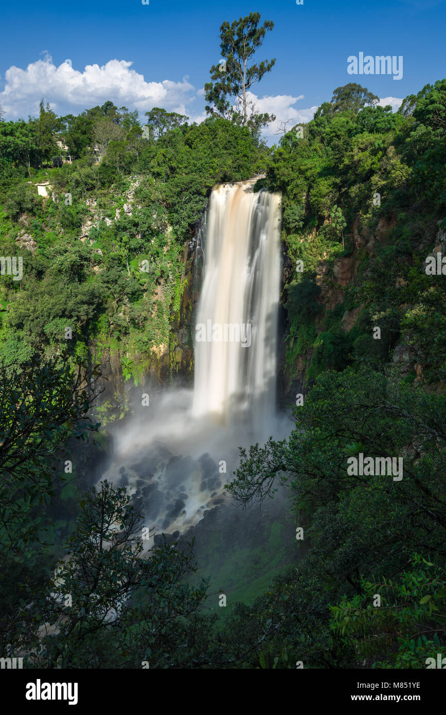 Thomson's falls waterfall in Nyahururu flowing in a tree lined canyon ...