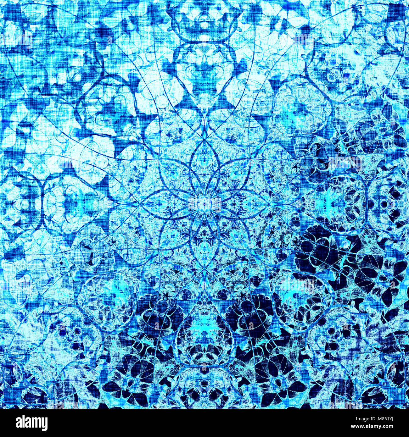 Cold blue indian pattern, floral circle with tribal traditional ...