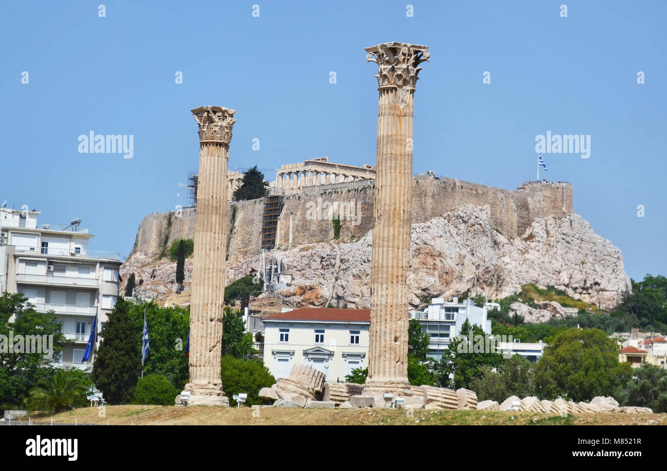landscape of Parthenon as seen from the temple of Olympian Zeus Athens ...