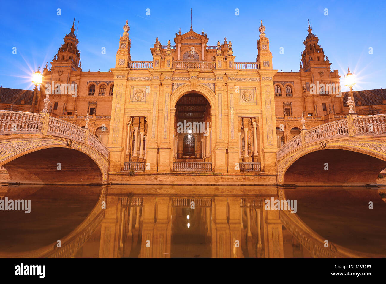 Spain square (Plaza de España) at night. Sevilla - Spain Stock Photo ...