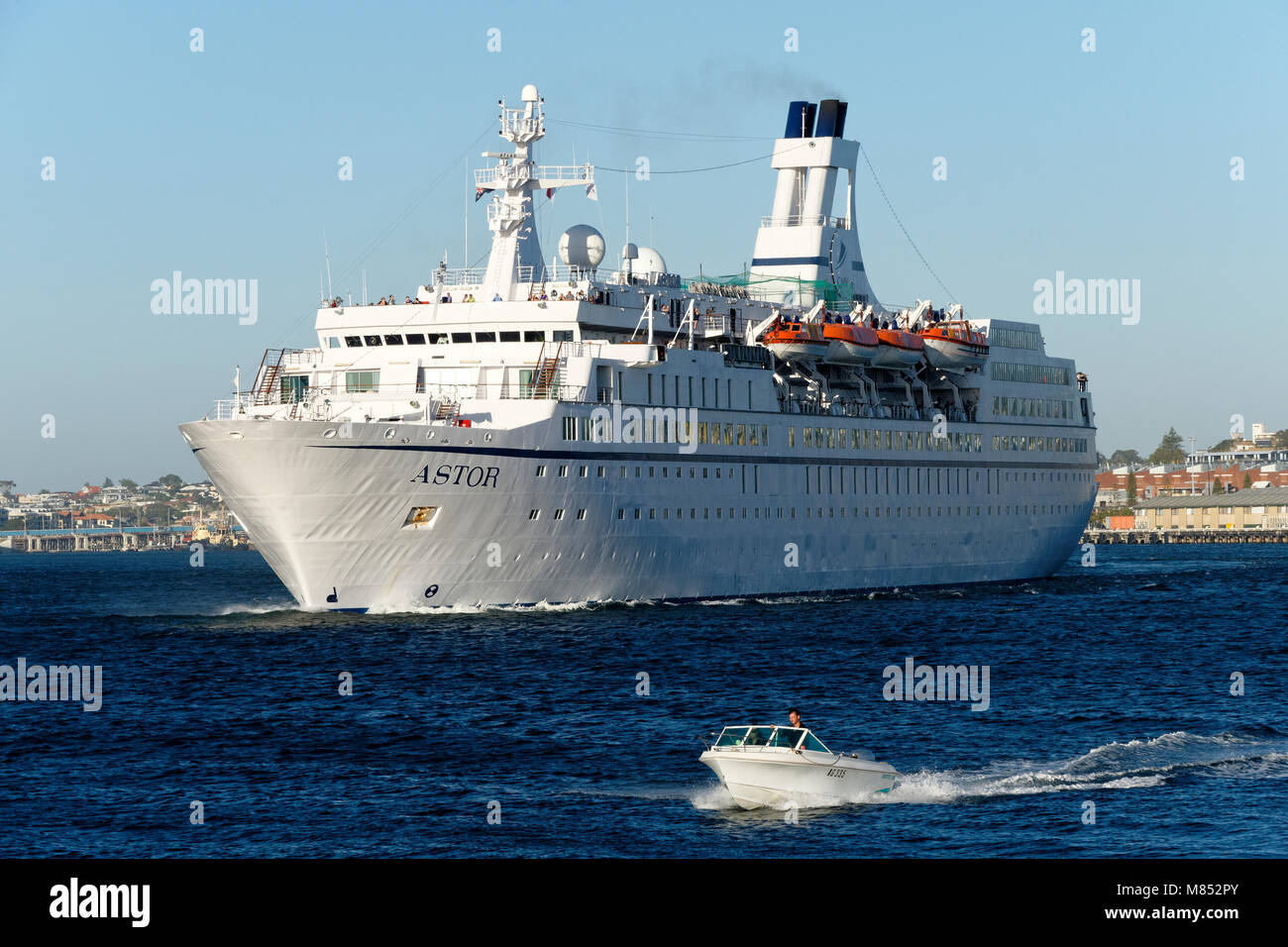 Cruise ship Astor departing from Fremantle, Western Australia Stock ...