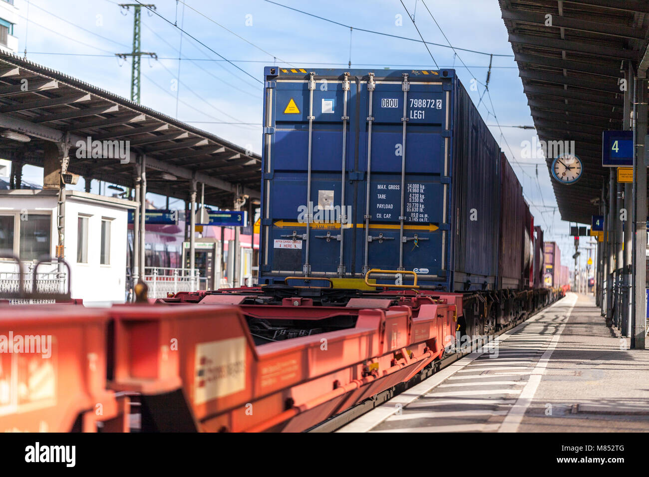 FUERTH / GERMANY - MARCH 11, 2018: a european freight train passes ...