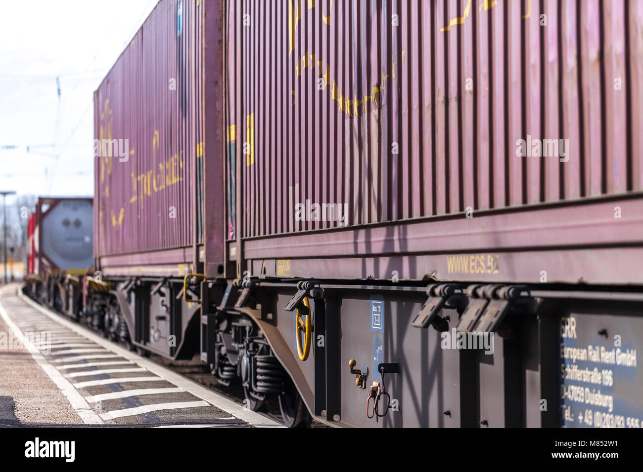 FUERTH / GERMANY - MARCH 11, 2018: a european freight train passes ...