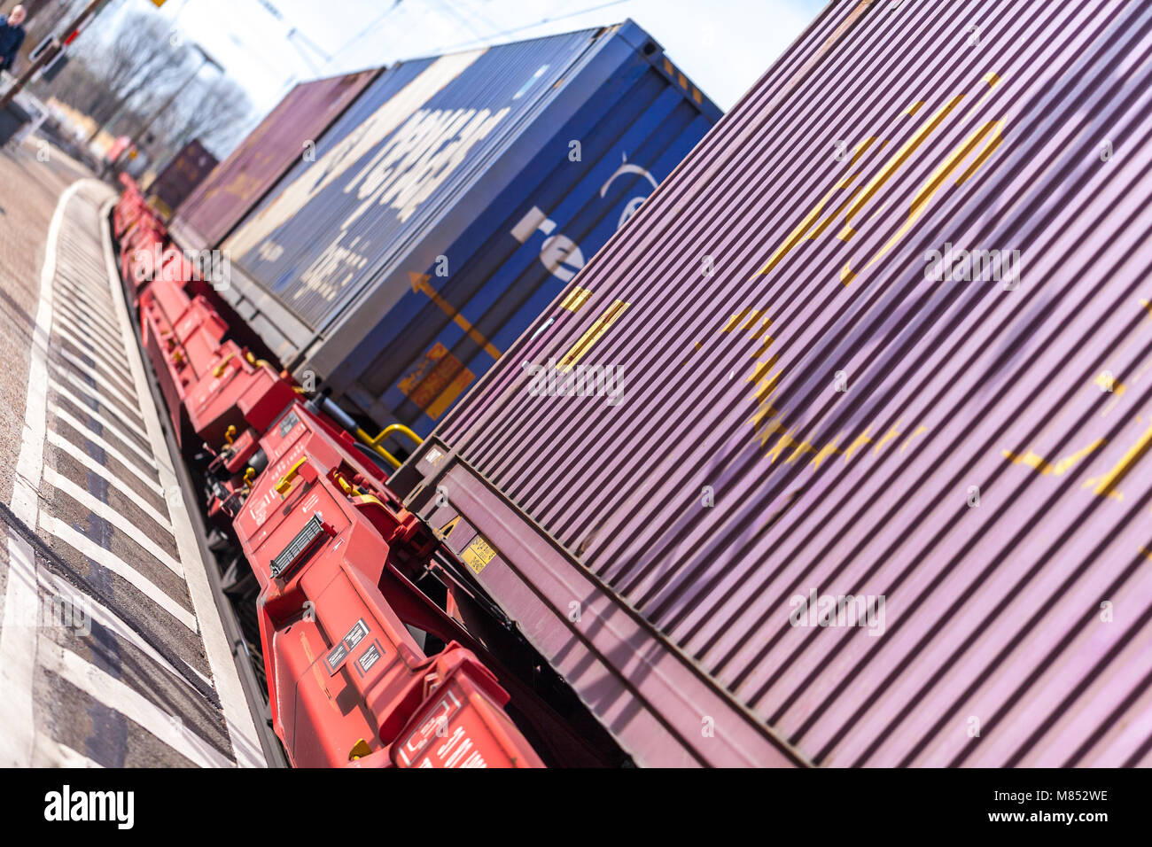 FUERTH / GERMANY - MARCH 11, 2018: a european freight train passes ...