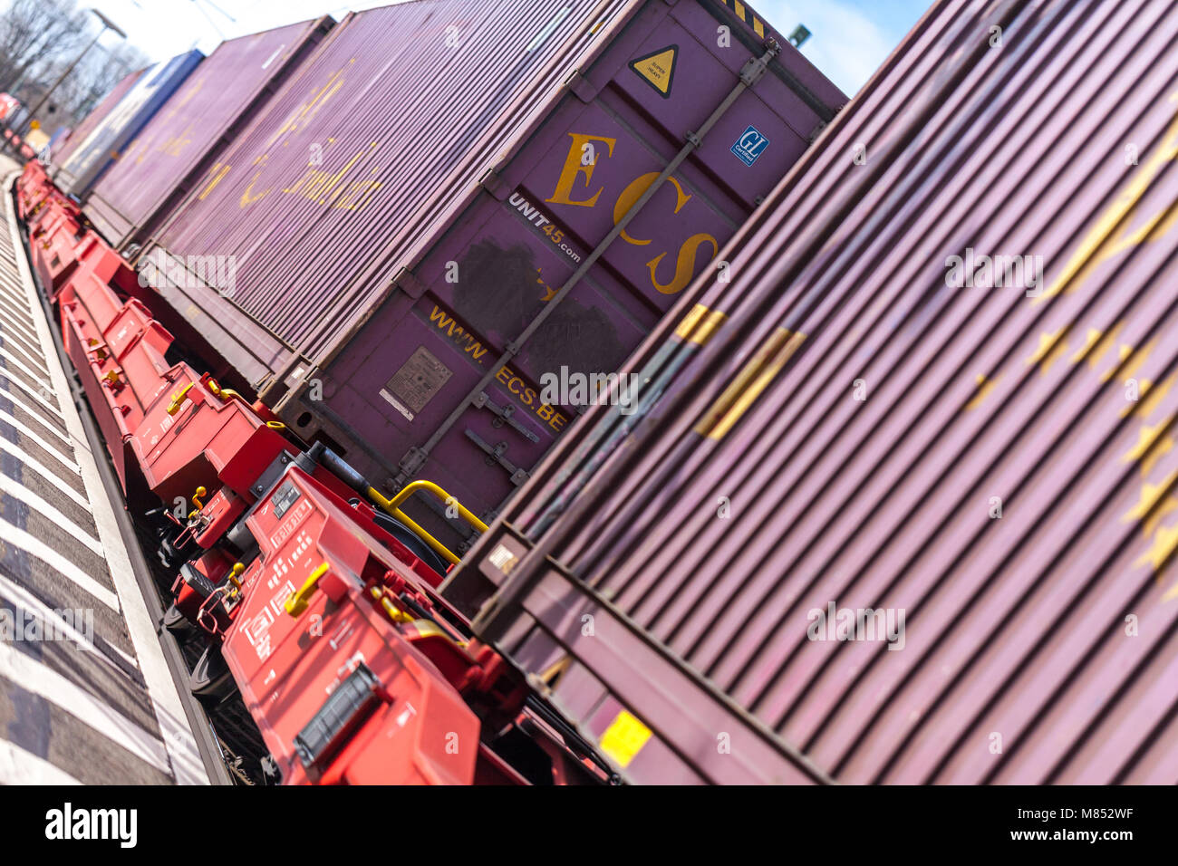 FUERTH / GERMANY - MARCH 11, 2018: a european freight train passes ...