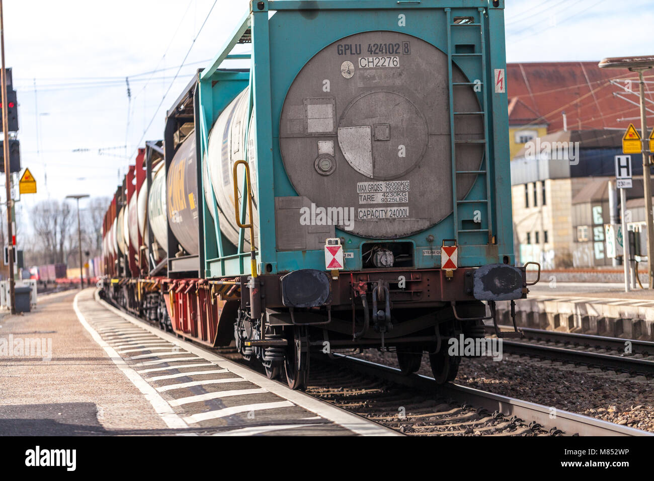 FUERTH / GERMANY - MARCH 11, 2018: a european freight train passes ...