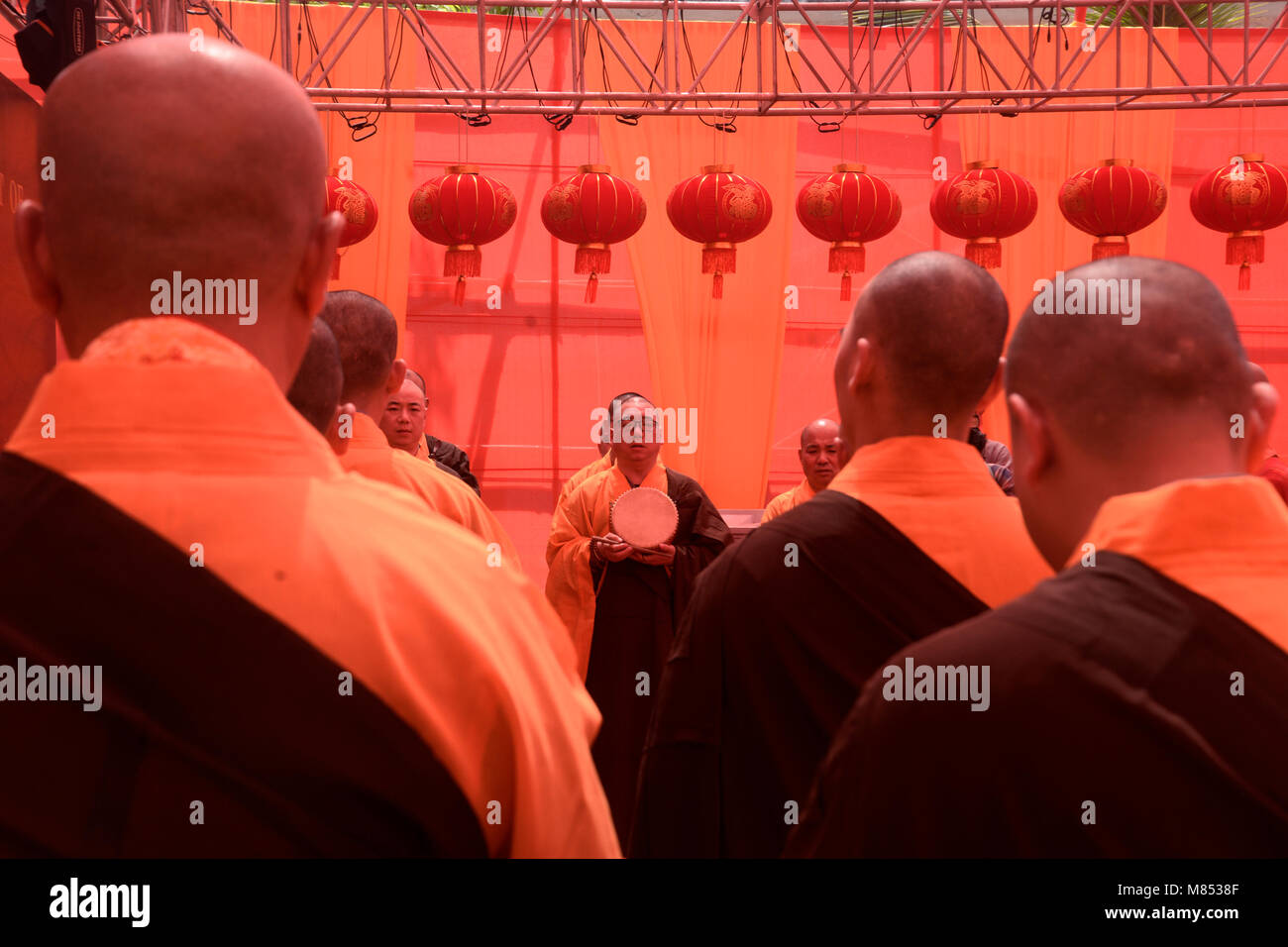 Kolkata, India. 14th Mar, 2018. Chinese Buddhist monk performs rituals ...