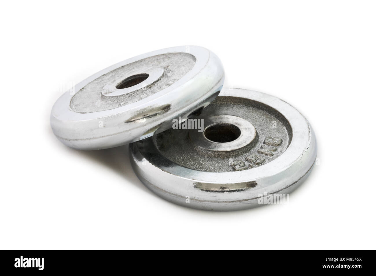 Stack of iron plates for weight training isolated on white background ...