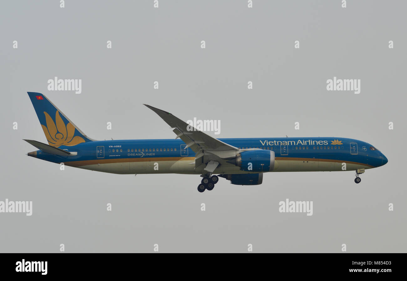 Saigon, Vietnam - Mar 11, 2018. A Boeing 787-8 Dreamliner aircraft of ...