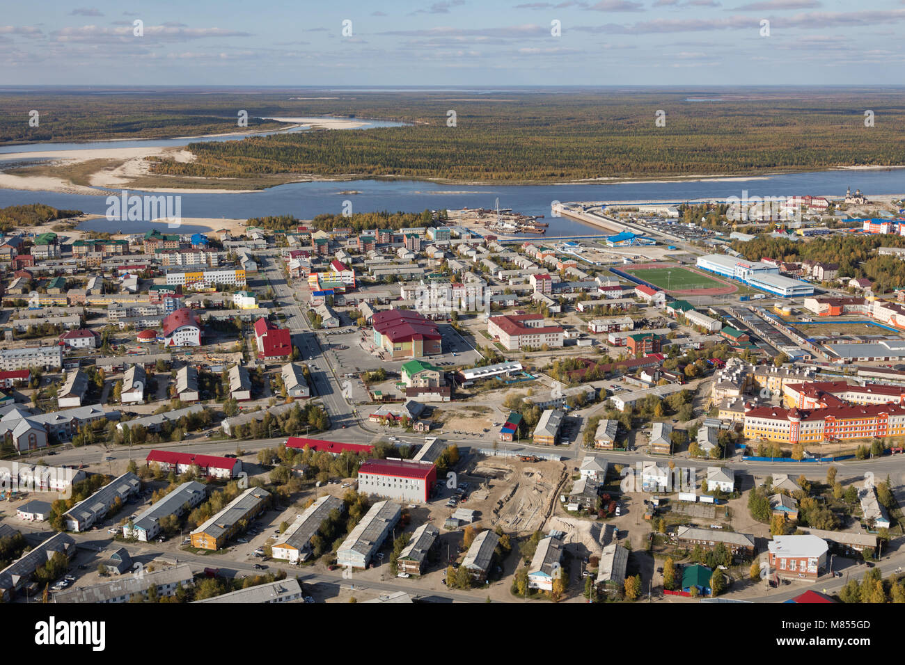 Top view of the Tarko-sale town, Yamalo-Nenets Autonomous Okrug Stock ...