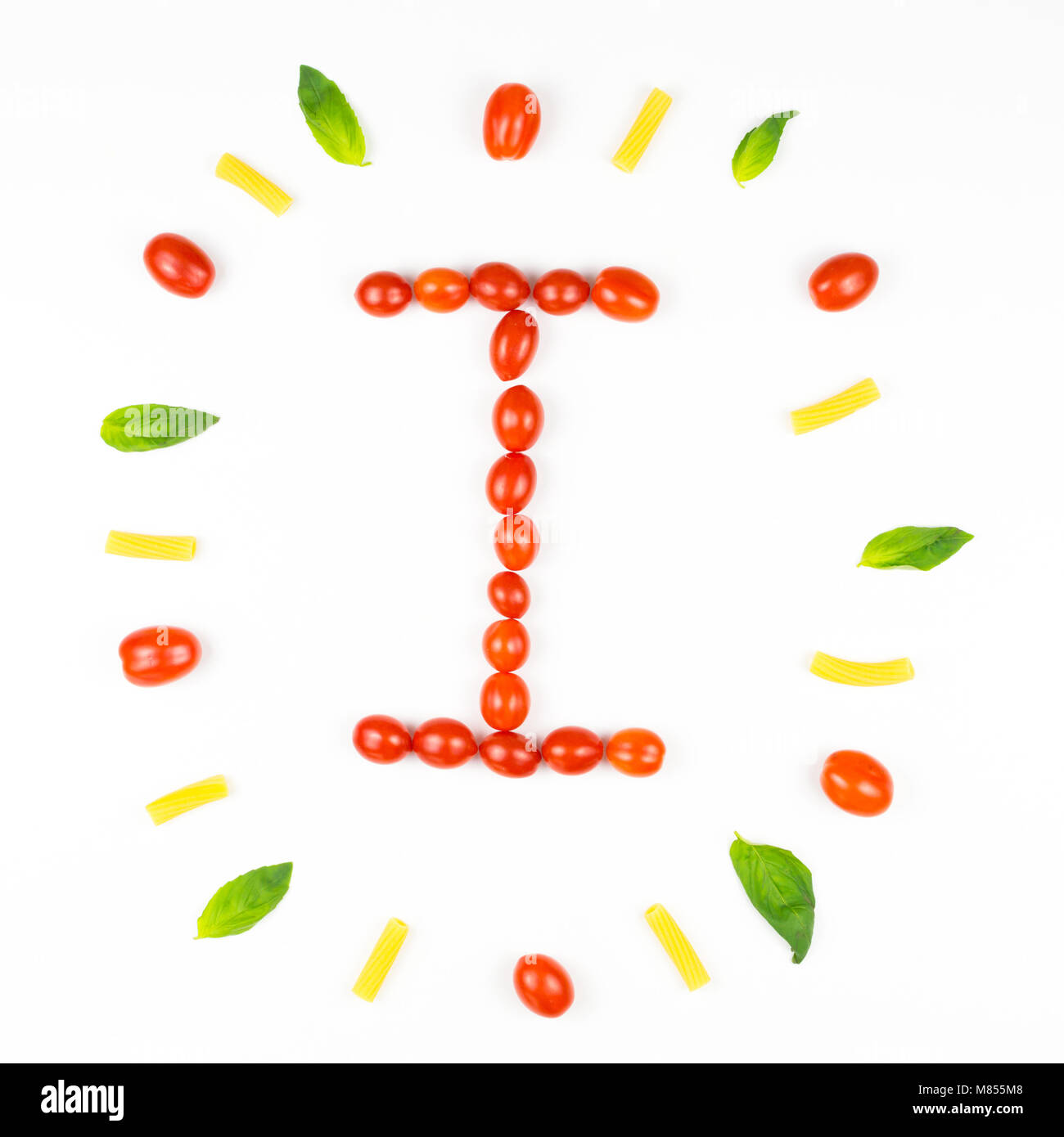 Italian food eating pattern with letter "I" composed by many red cherry ...