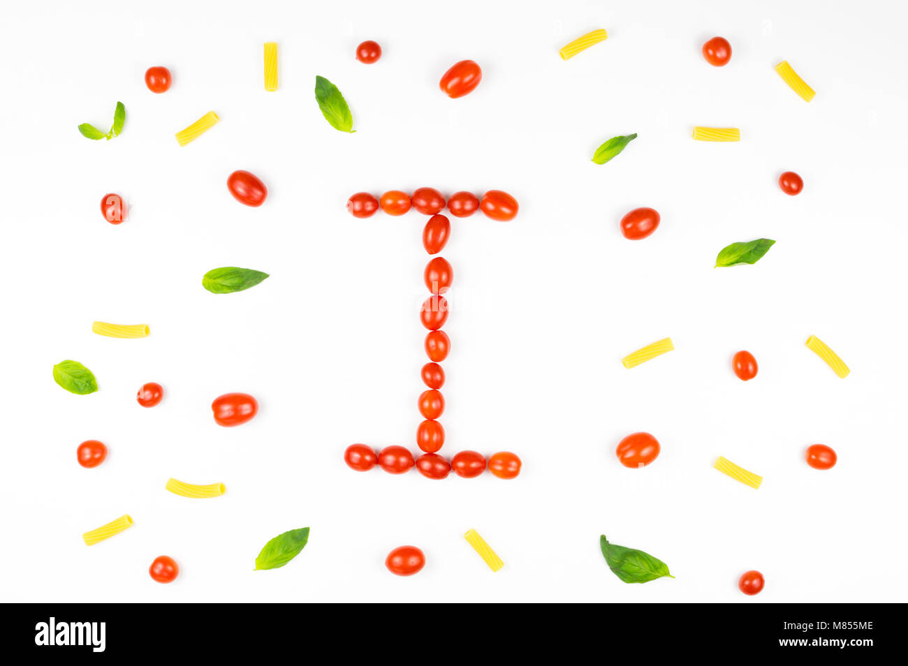 Italian food eating pattern with letter "I" composed by many red cherry ...
