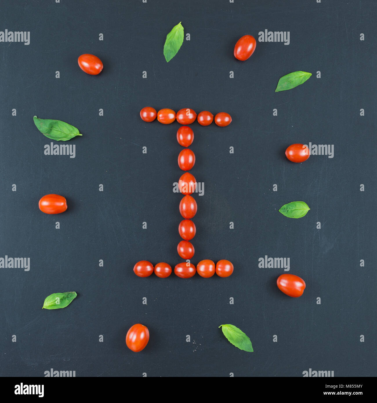 Italian food eating pattern with letter "I" composed by many red cherry ...