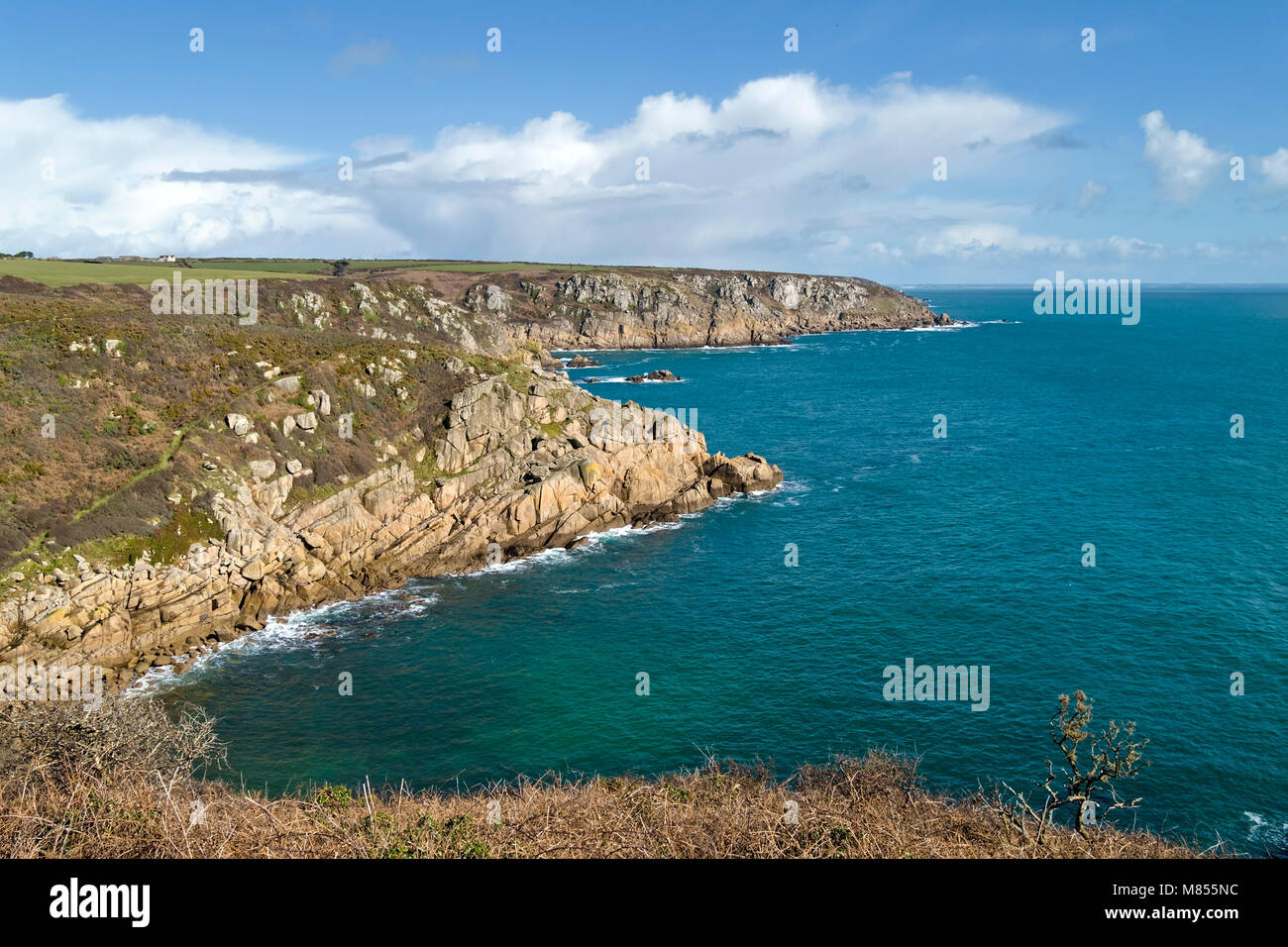 Sea cliffs of south Cornwall as seen from the Cornish Coastal path near ...