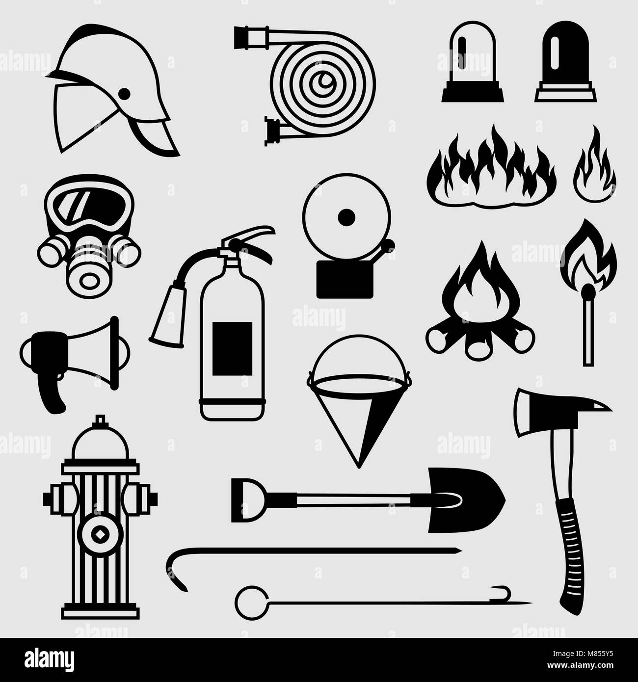 Set of firefighting items. Fire protection equipment Stock Vector Image ...
