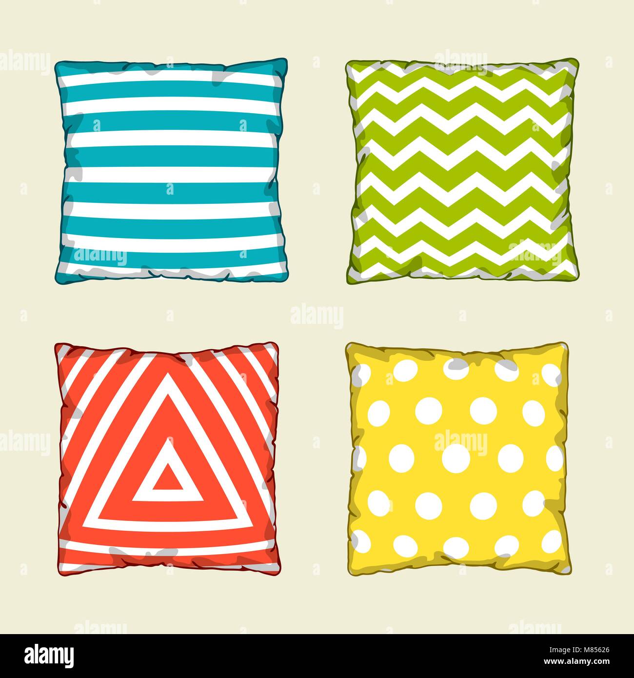 Set of multicolored decorative pillows. Sketch illustration Stock ...