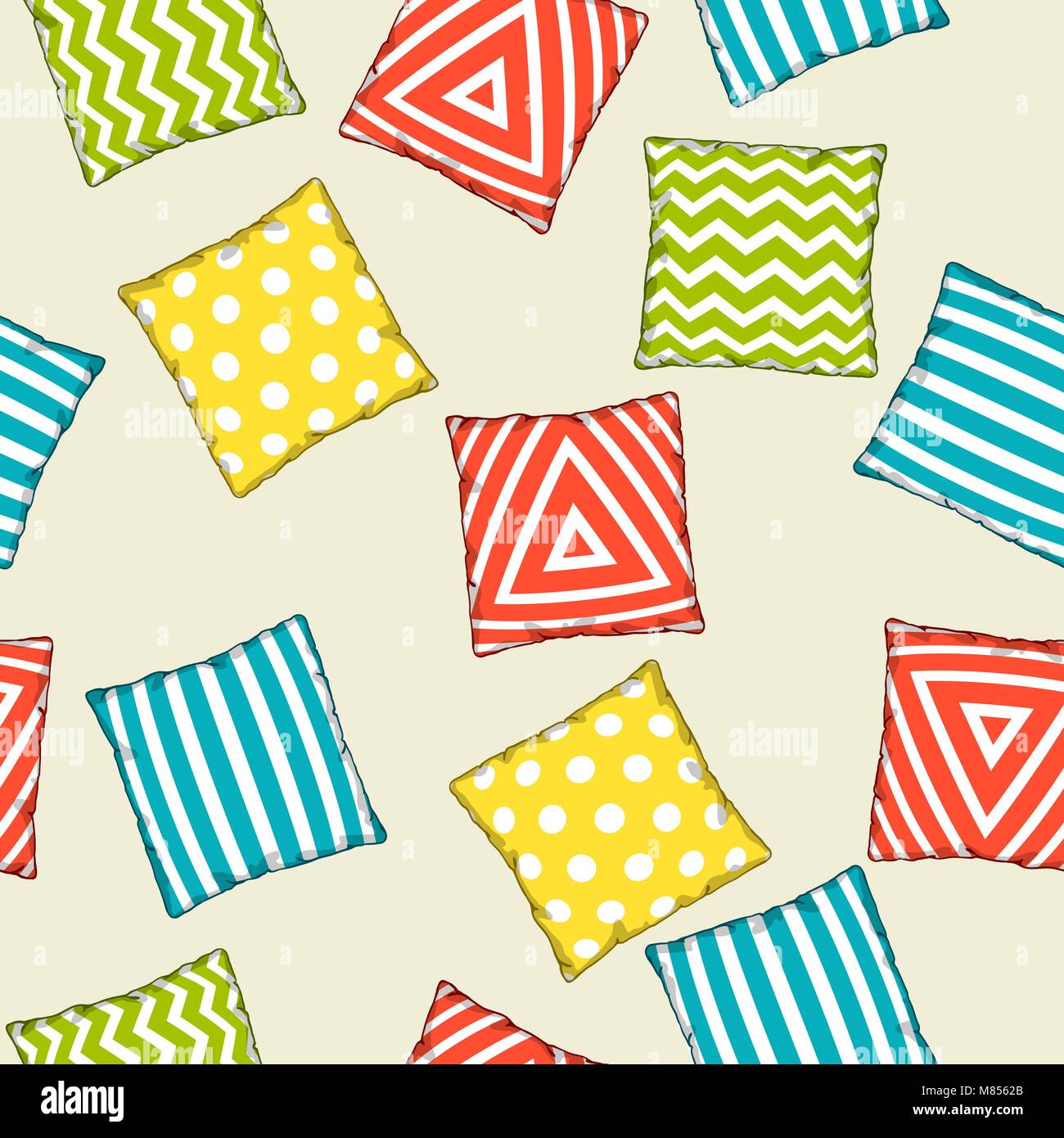 Seamless pattern with multicolored decorative pillows. Sketch ...