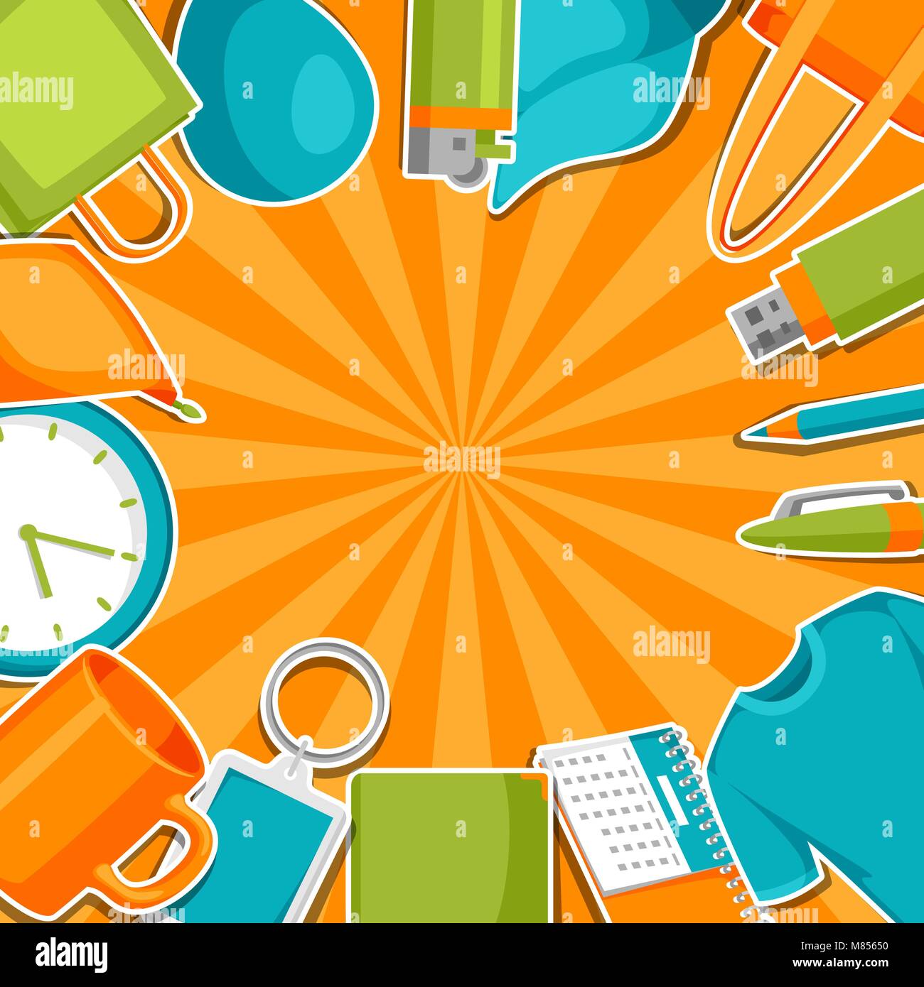 Advertising background with promotional gifts and souvenirs Stock ...