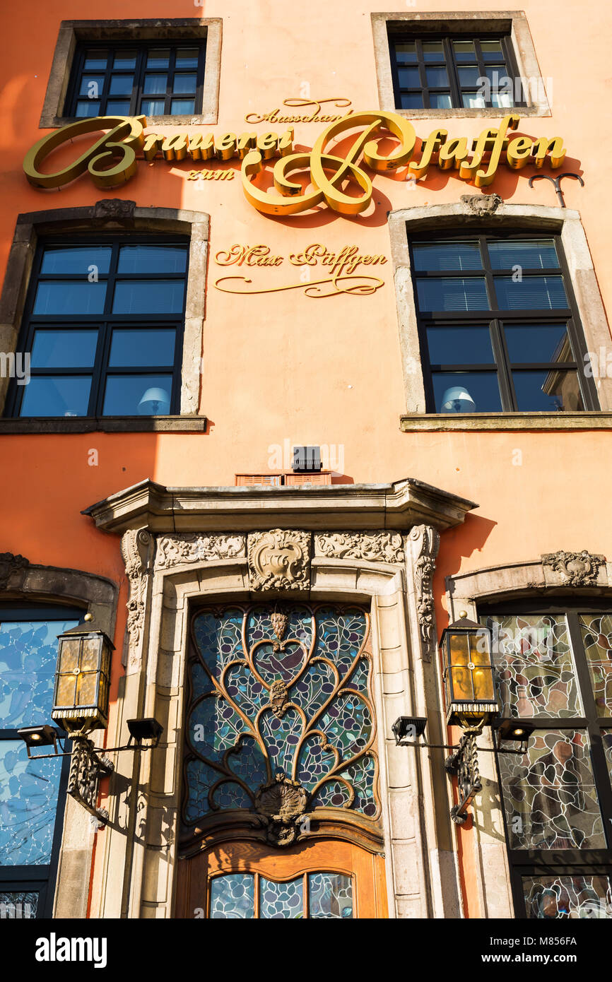 Cologne, Germany - February 24, 2018: facade of the Paeffgen pub in the ...