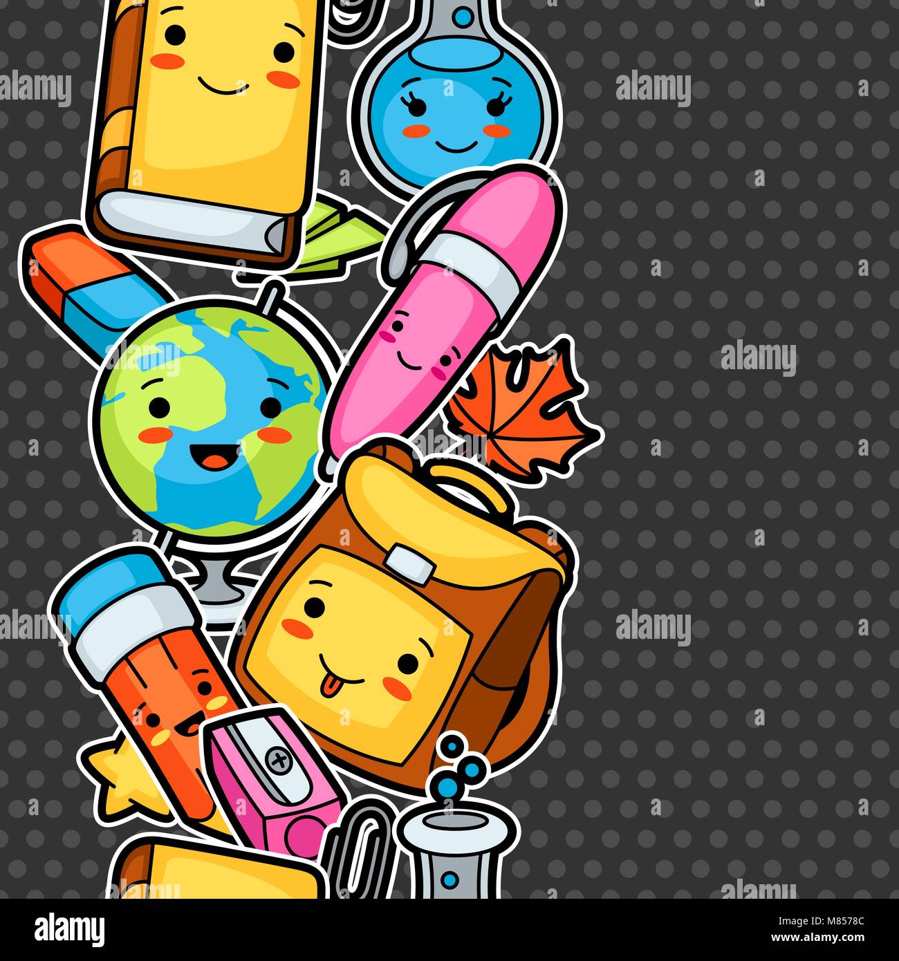 Kawaii school seamless pattern with cute education supplies Stock ...
