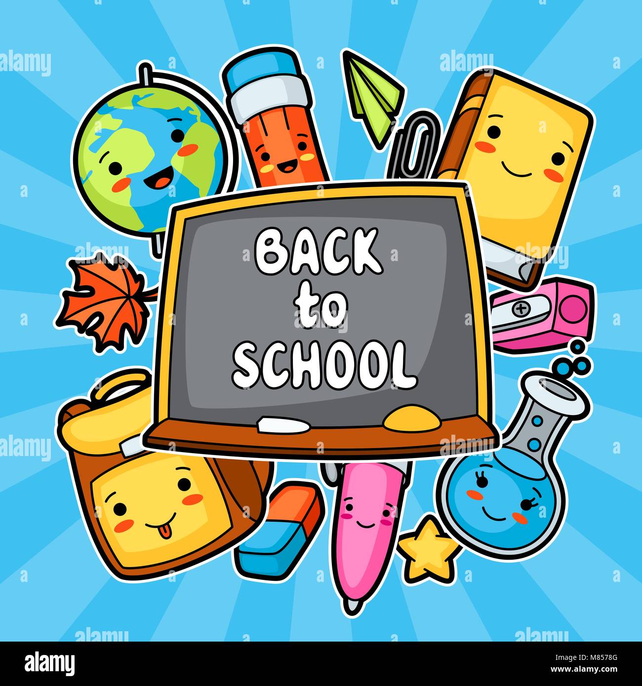 Back to school. Kawaii design with cute education supplies Stock Vector ...