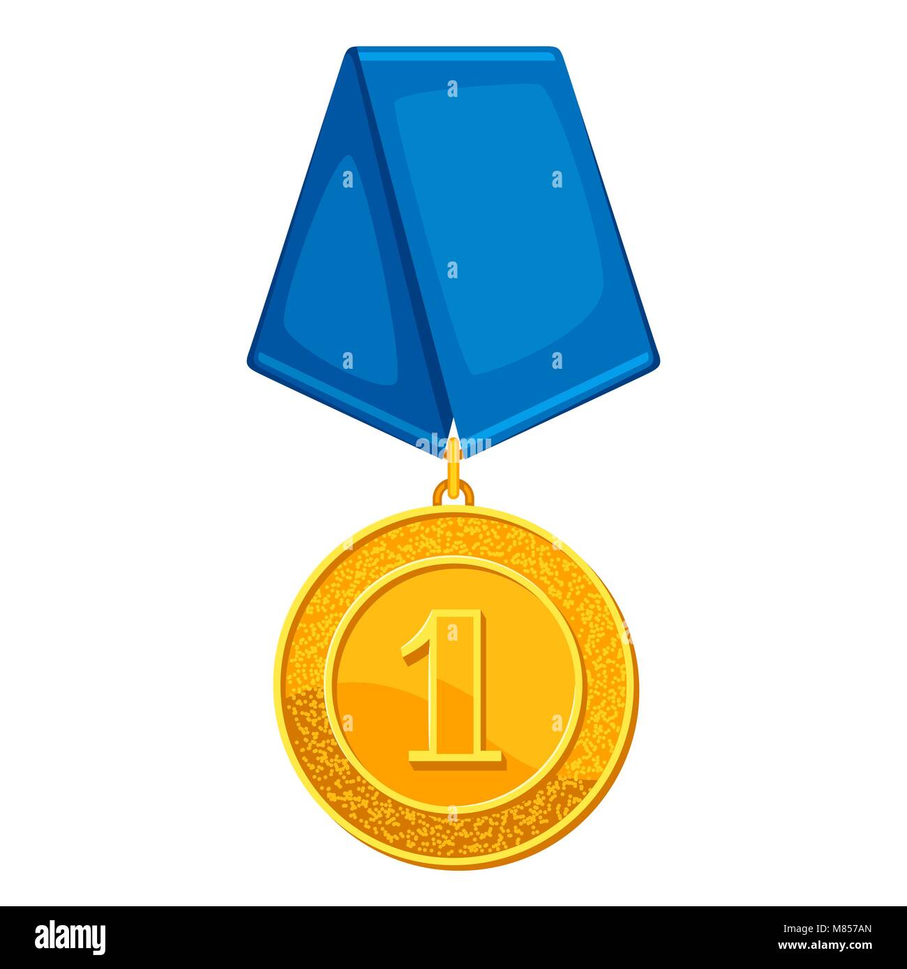 Realistic gold medal with blue ribbon. Illustration of award for sports ...