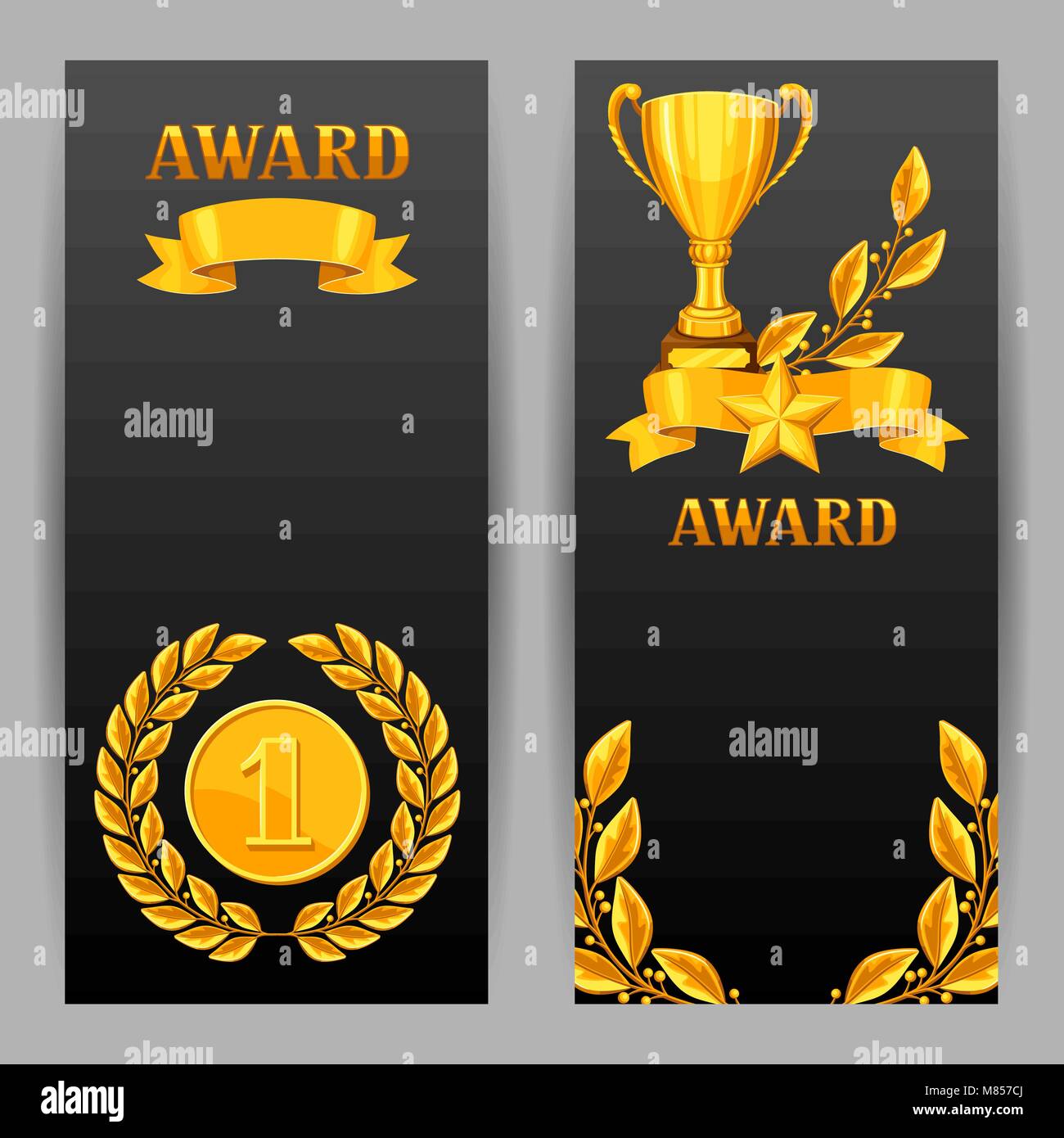 Banners with realistic gold awards. Backgrounds for sports or corporate ...