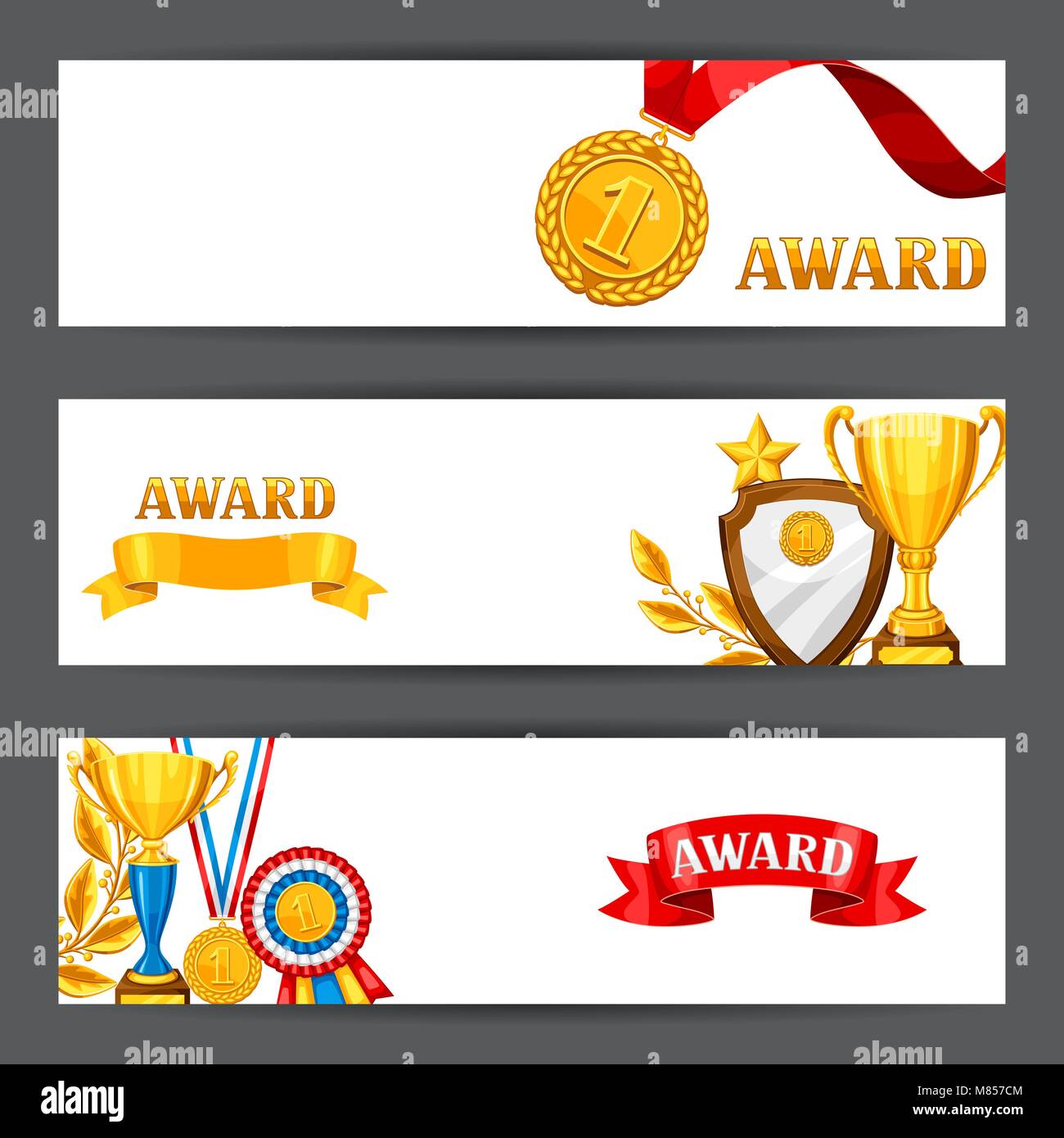 Banners with realistic gold awards. Backgrounds for sports or corporate ...