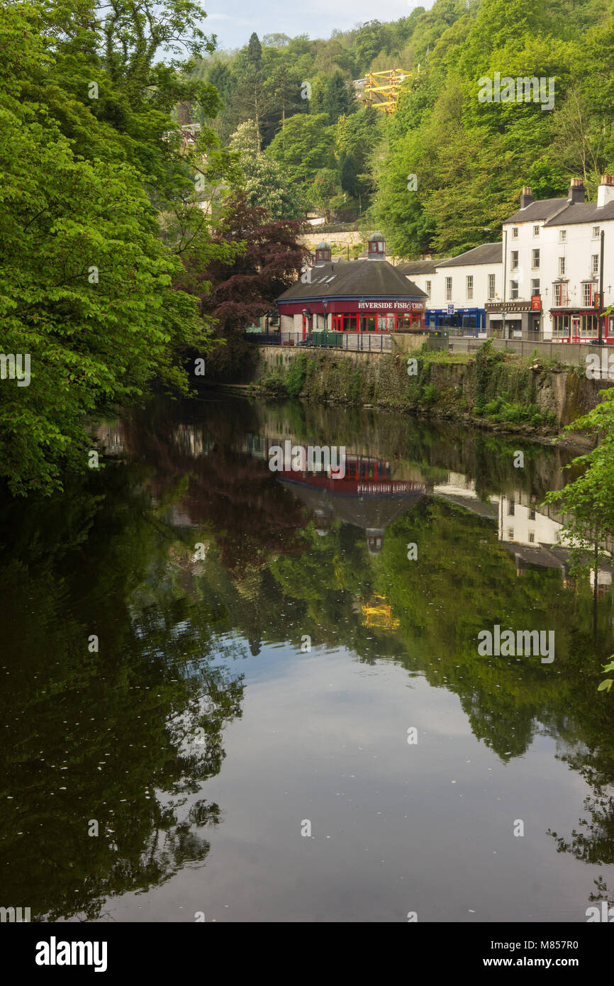 Matlock Bath, river derwent view towards Lighthouse eatery Stock Photo ...