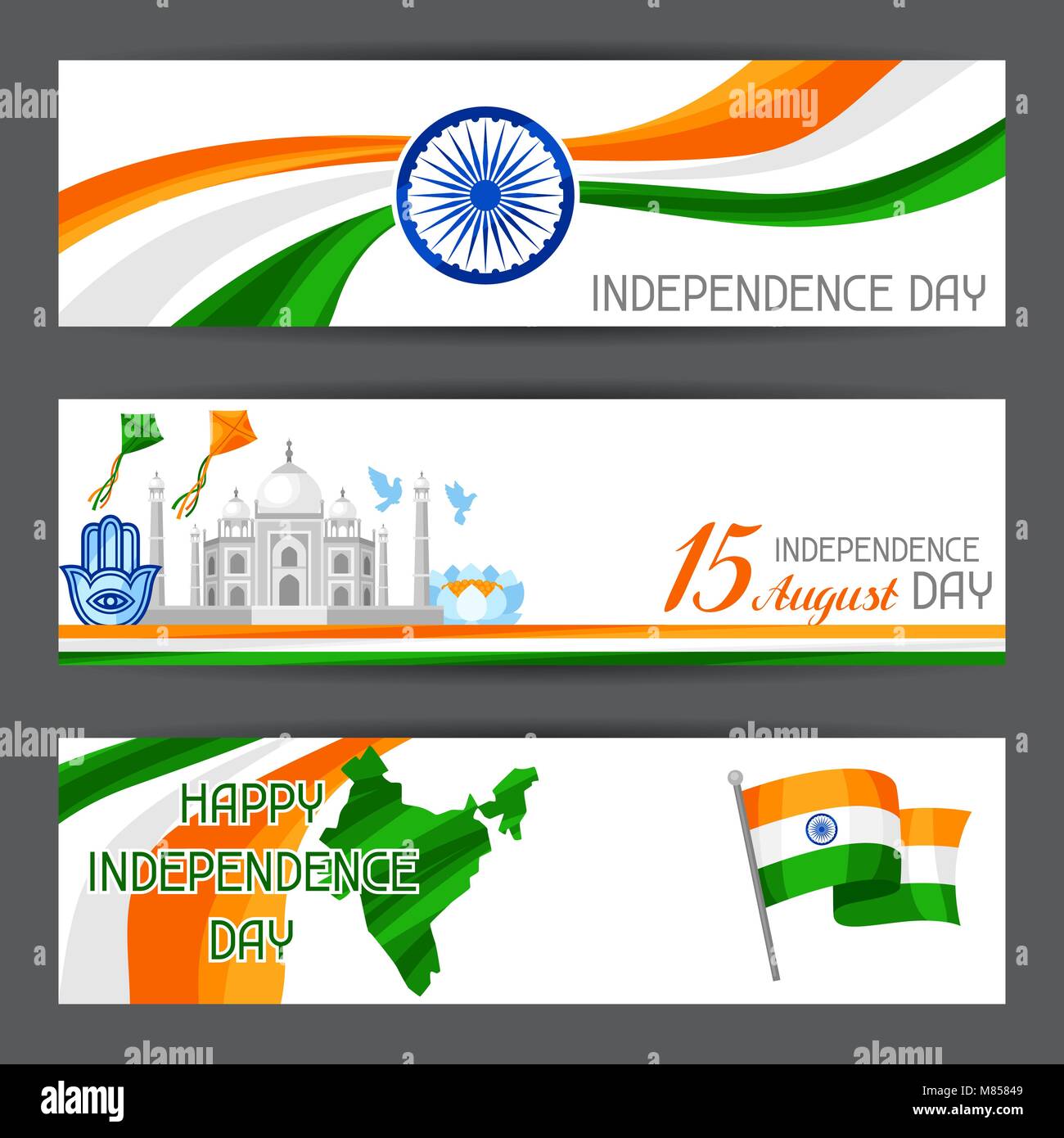 India Independence Day banners. Celebration 15 th of August Stock ...