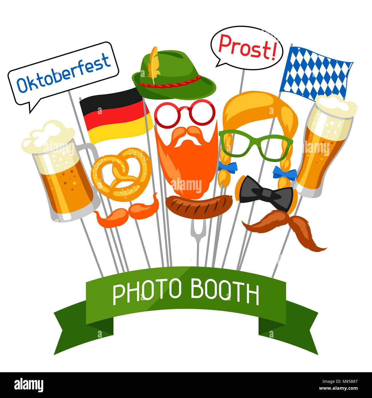 Set of Oktoberfest photo booth props. Accessories for festival and ...