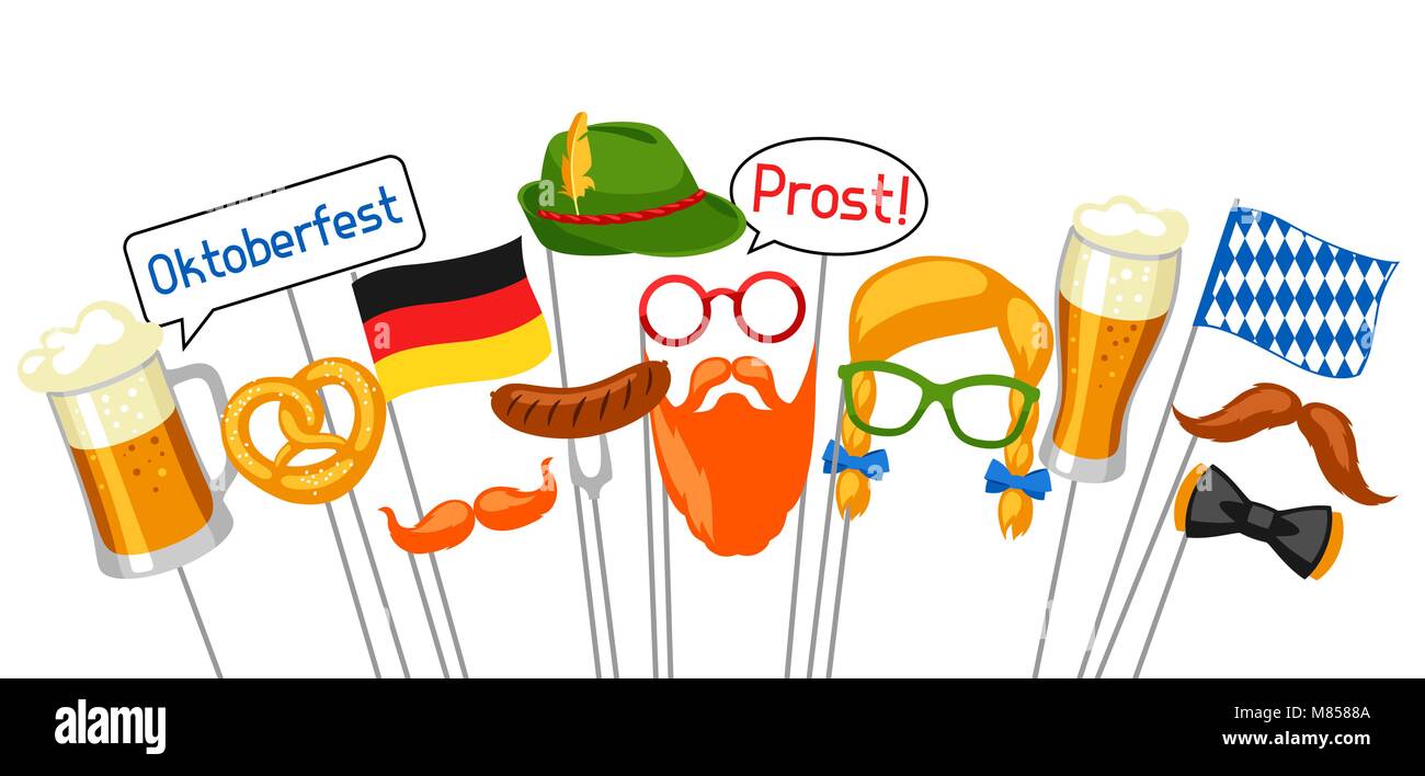 Set of Oktoberfest photo booth props. Accessories for festival and ...