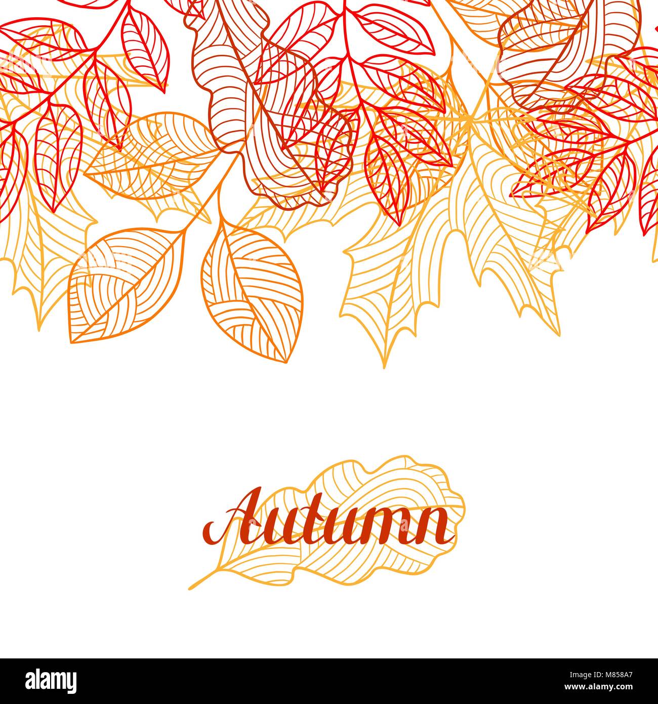 Seamless floral border with stylized autumn foliage. Falling leaves ...