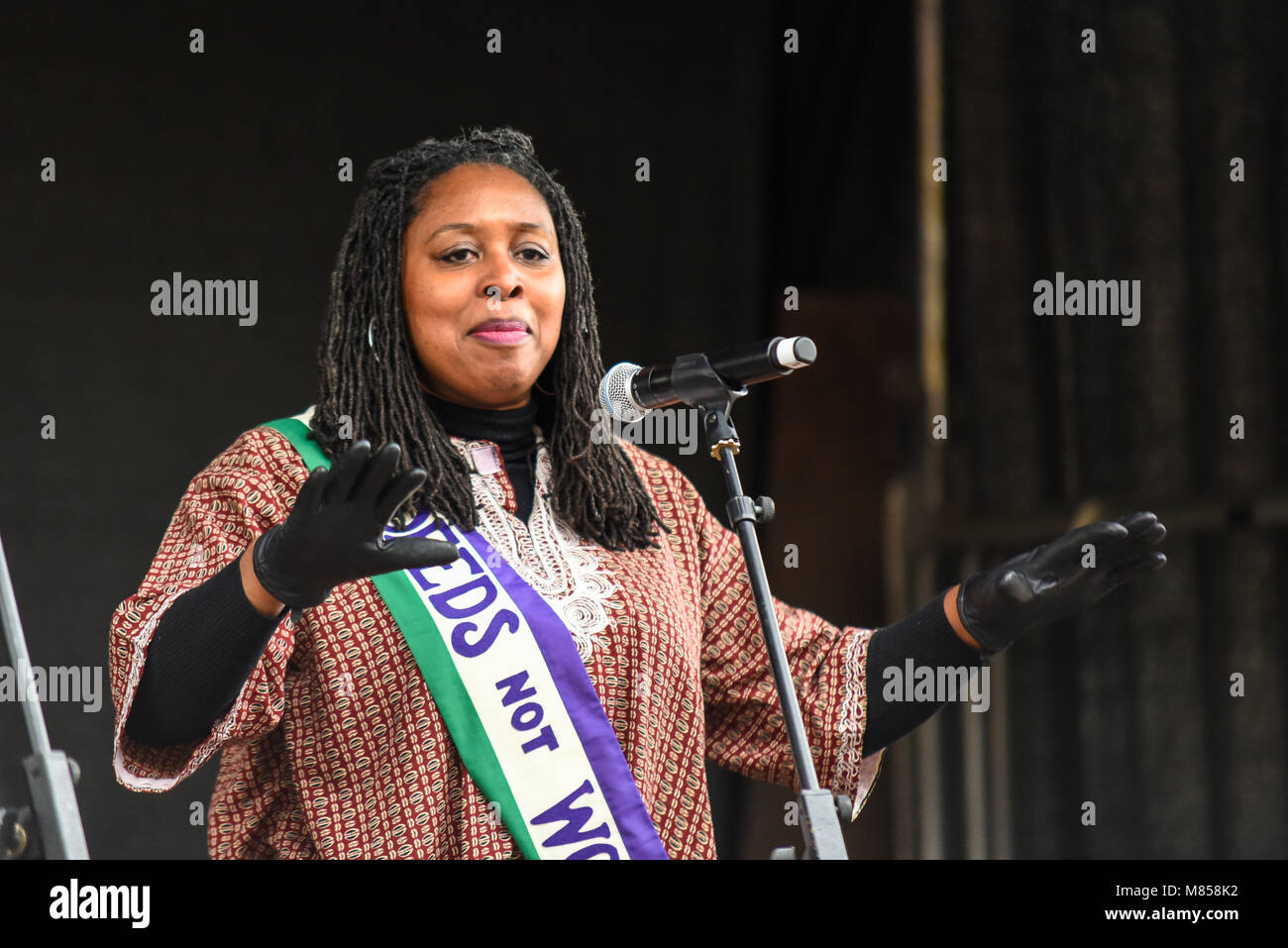 Dawn Butler MP speaking at the March 4 Women women's equality protest ...