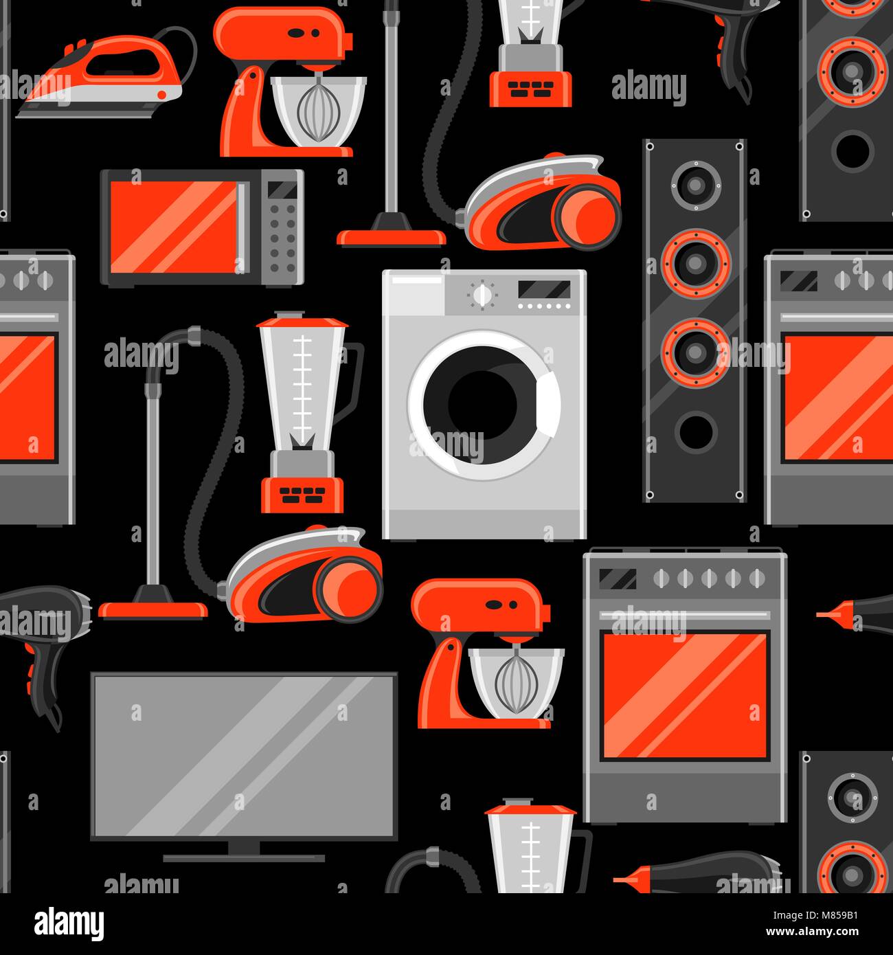 Seamless pattern with home appliances. Household items for sale and ...