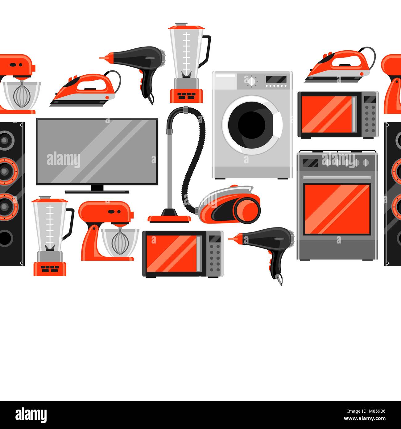 Seamless pattern with home appliances. Household items for sale and ...