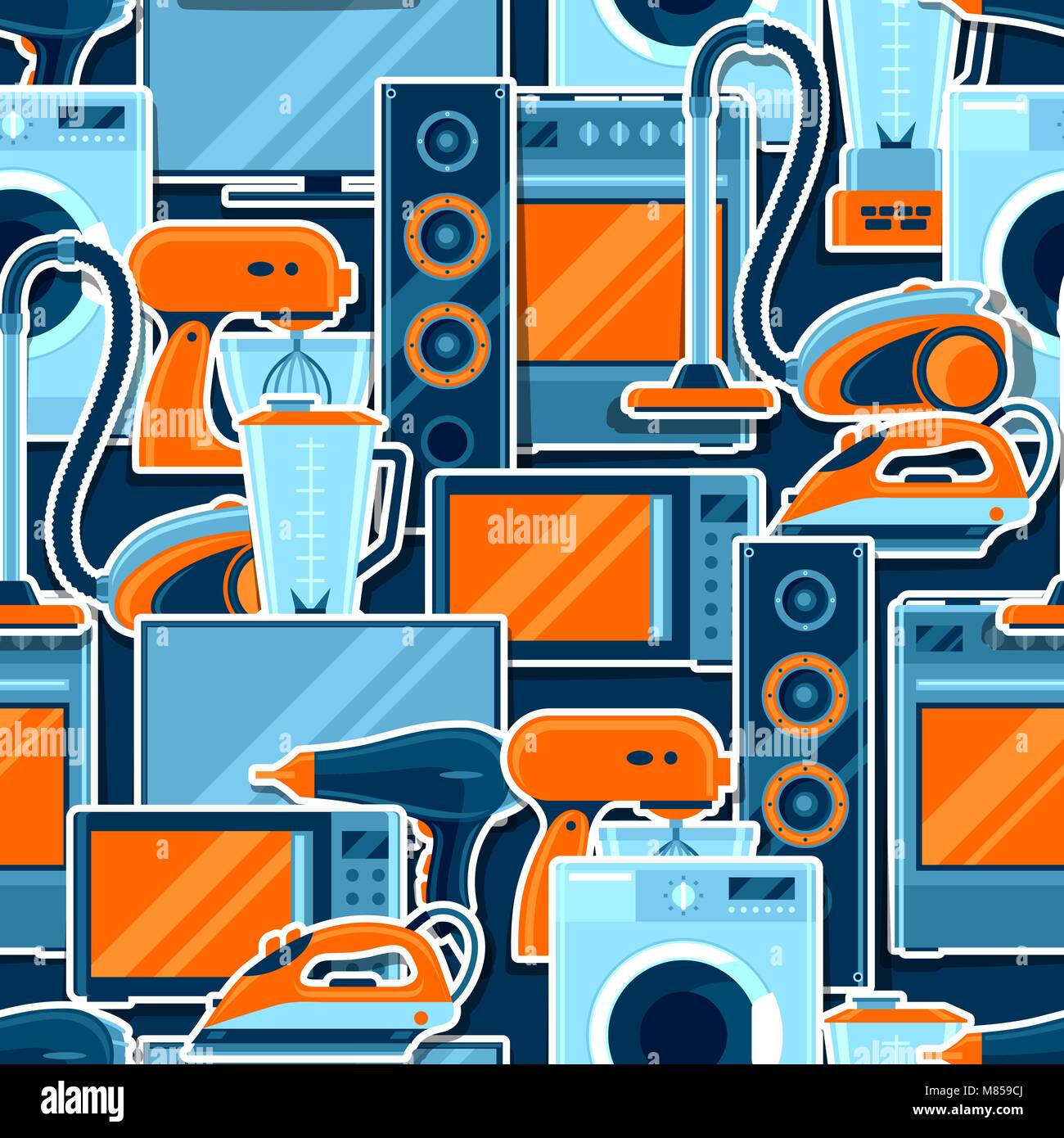 Seamless pattern with home appliances. Household items for sale and ...