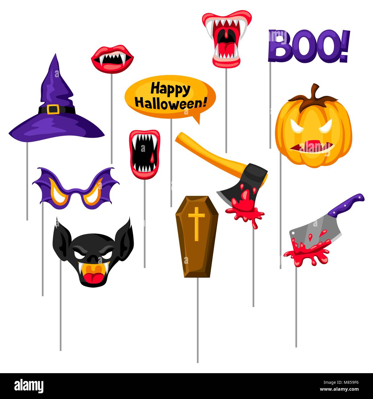 Halloween photo booth props. Accessories for festival and party Stock ...