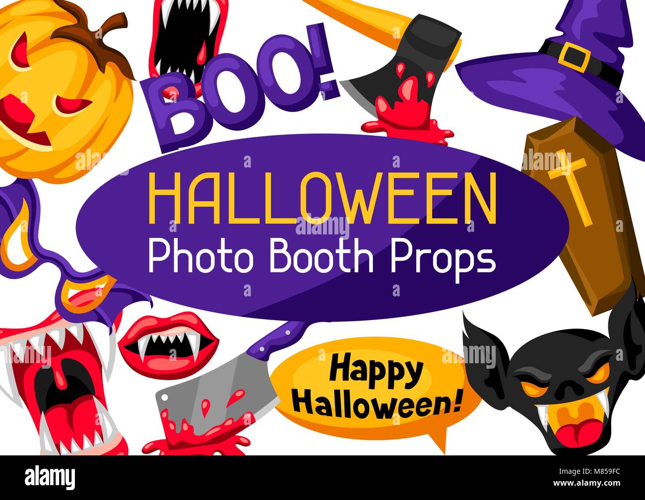 Halloween photo booth props. Accessories for festival and party Stock ...