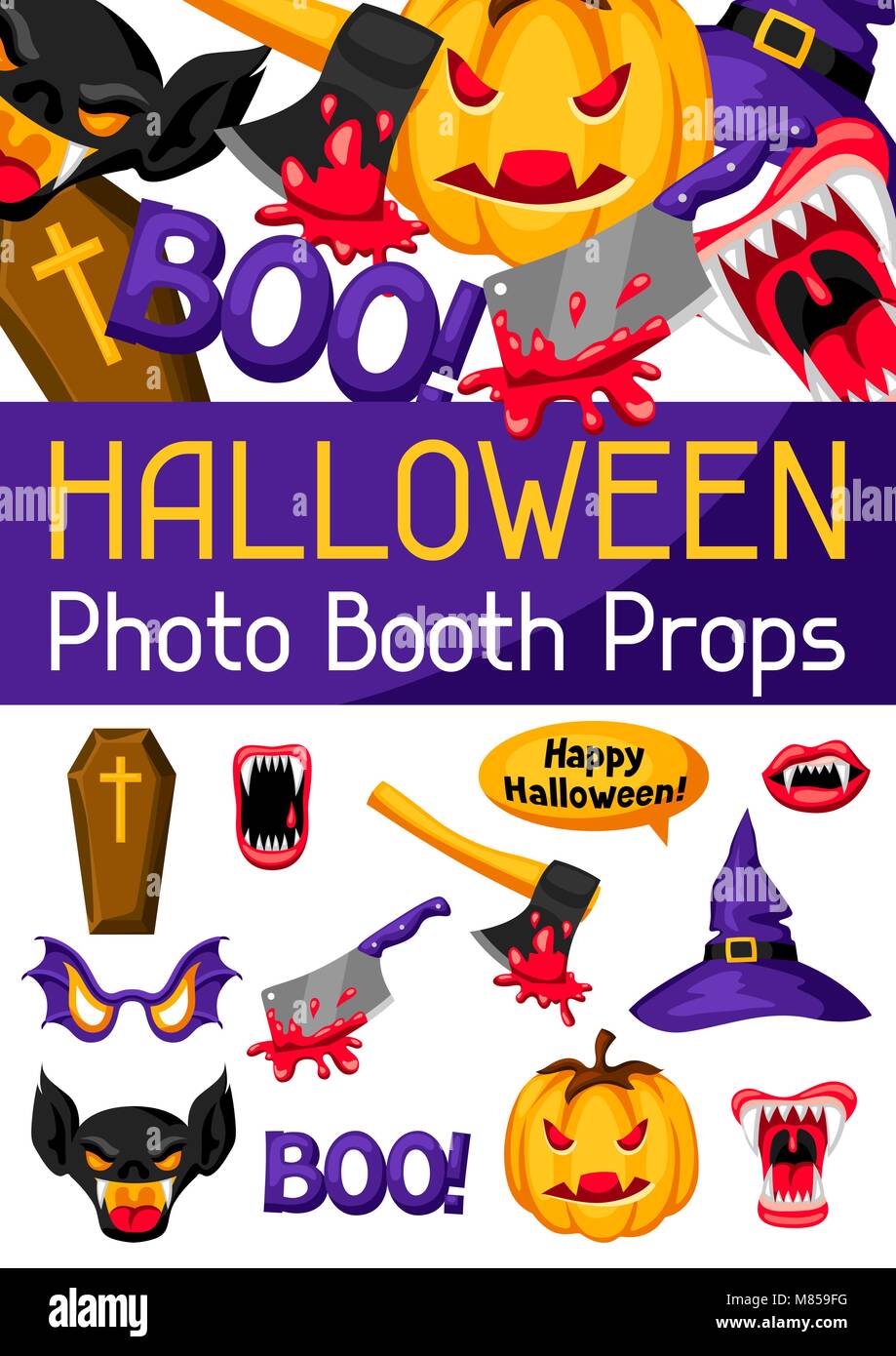 Halloween photo booth props. Accessories for festival and party Stock ...