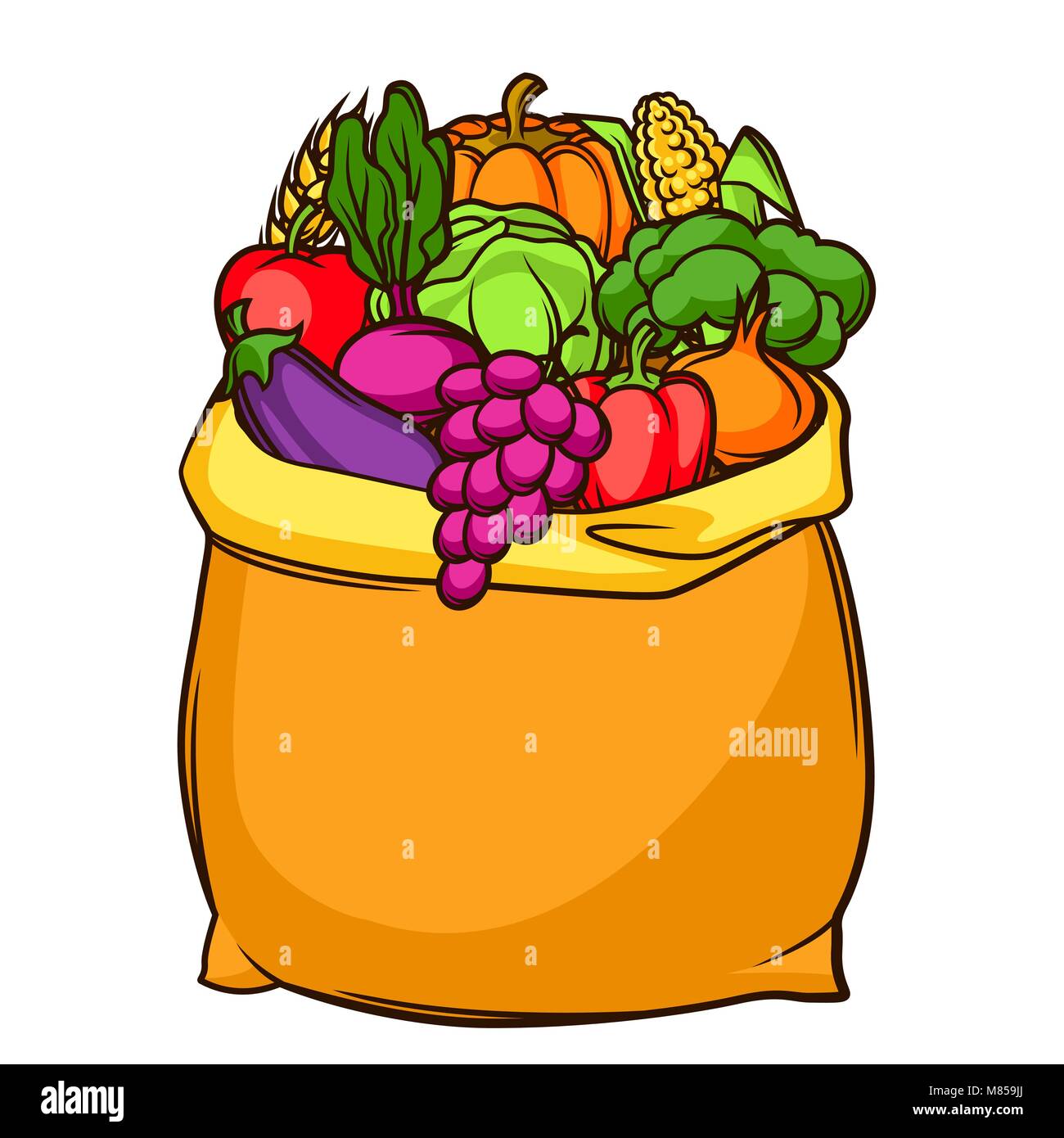 Harvest illustration of bag with seasonal fruits and vegetables Stock ...