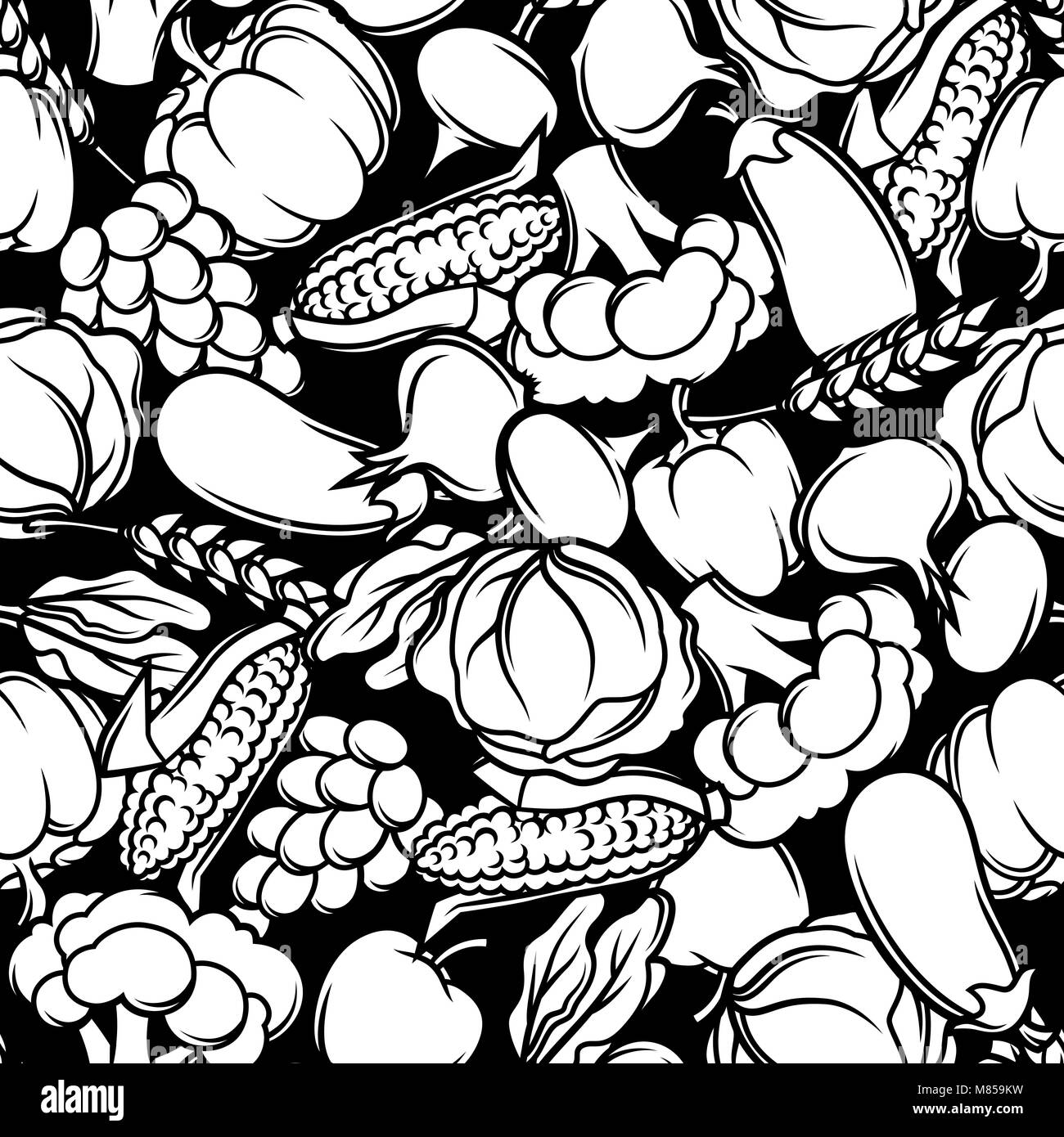 Harvest seamless pattern. Autumn illustration with seasonal fruits and ...