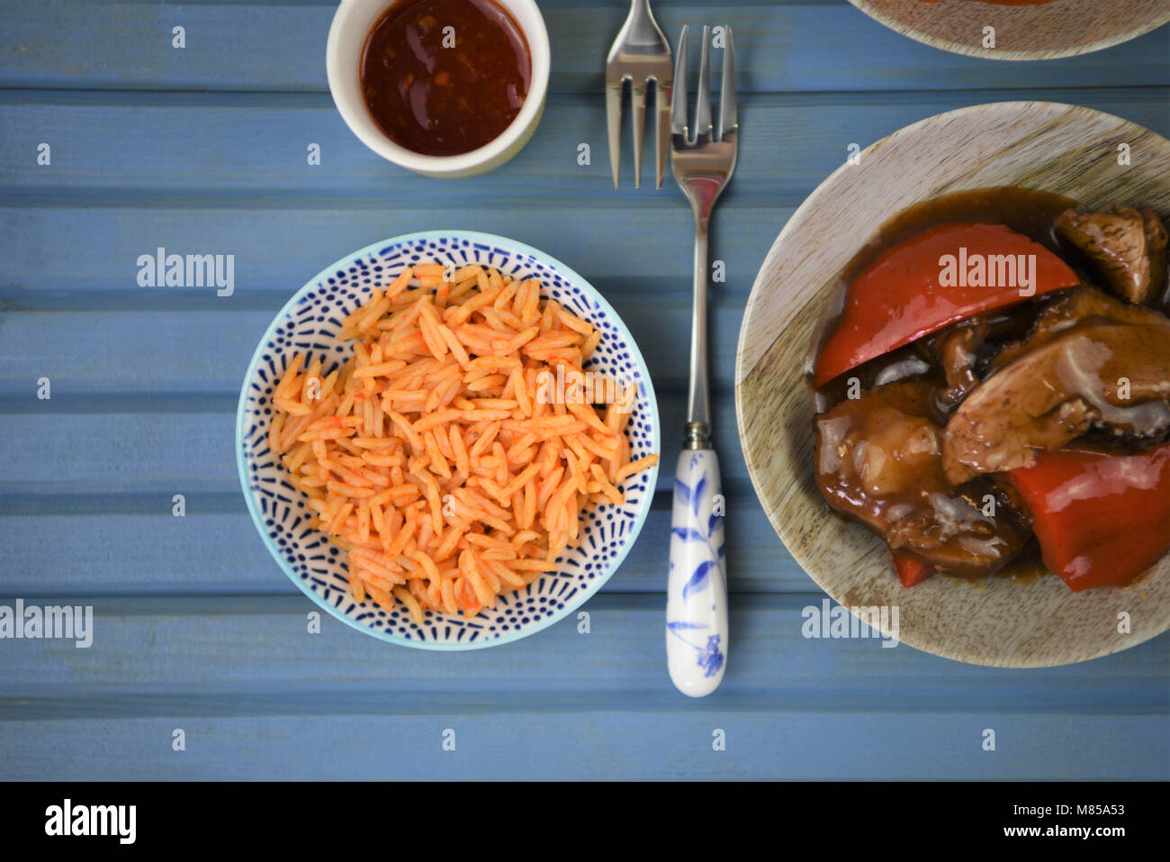 Chinese take away night with food in dishes cooked and served on a ...